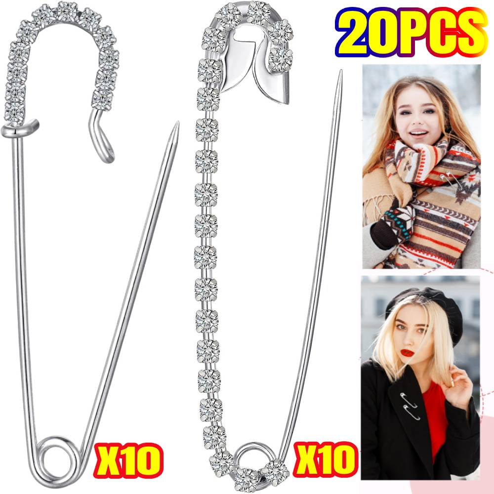 20 Pack Silver Tone Rhinestone Safety Pins Brooches 5.8 x 1.2 cm ...