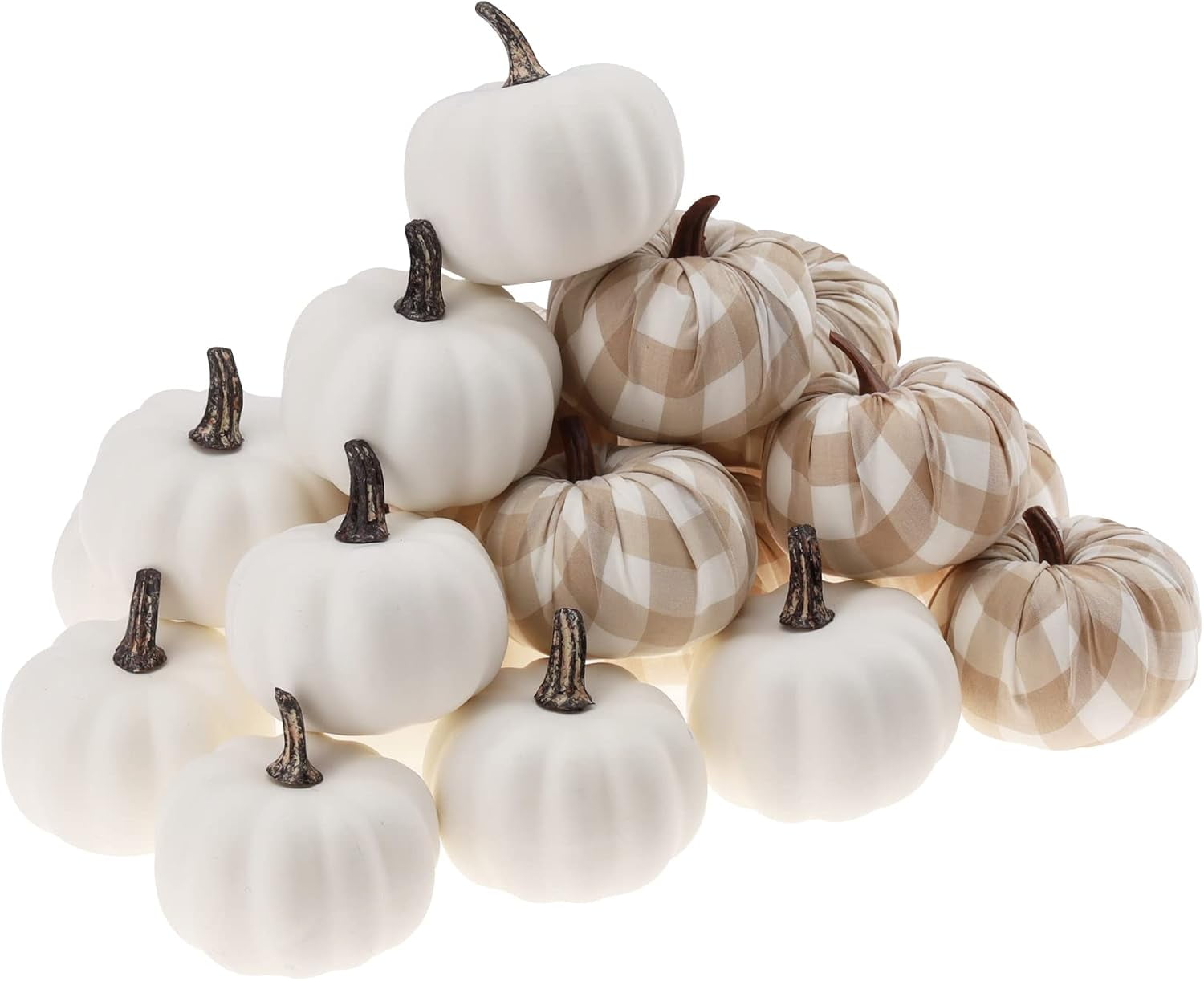 20 Pack Small Artificial Lifelike Pumpkin Fake White & Beige Plaid ...
