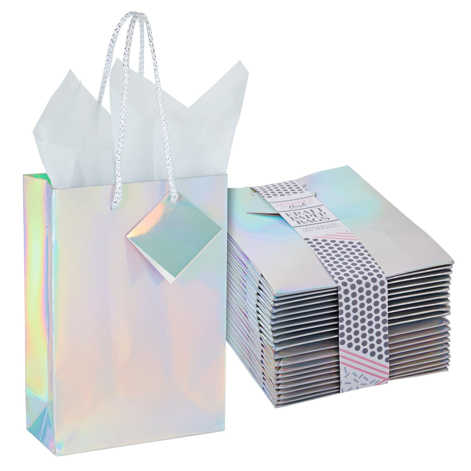 20-Pack Small Metallic Gift Bags with Handles, 5.5x2.5x7.9-Inch Paper ...