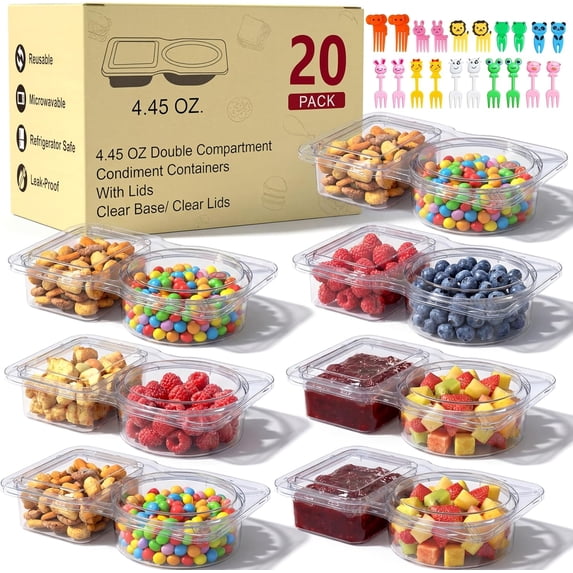 20 Pack Snack Containers with , Double Compartment Snack Containers for ...