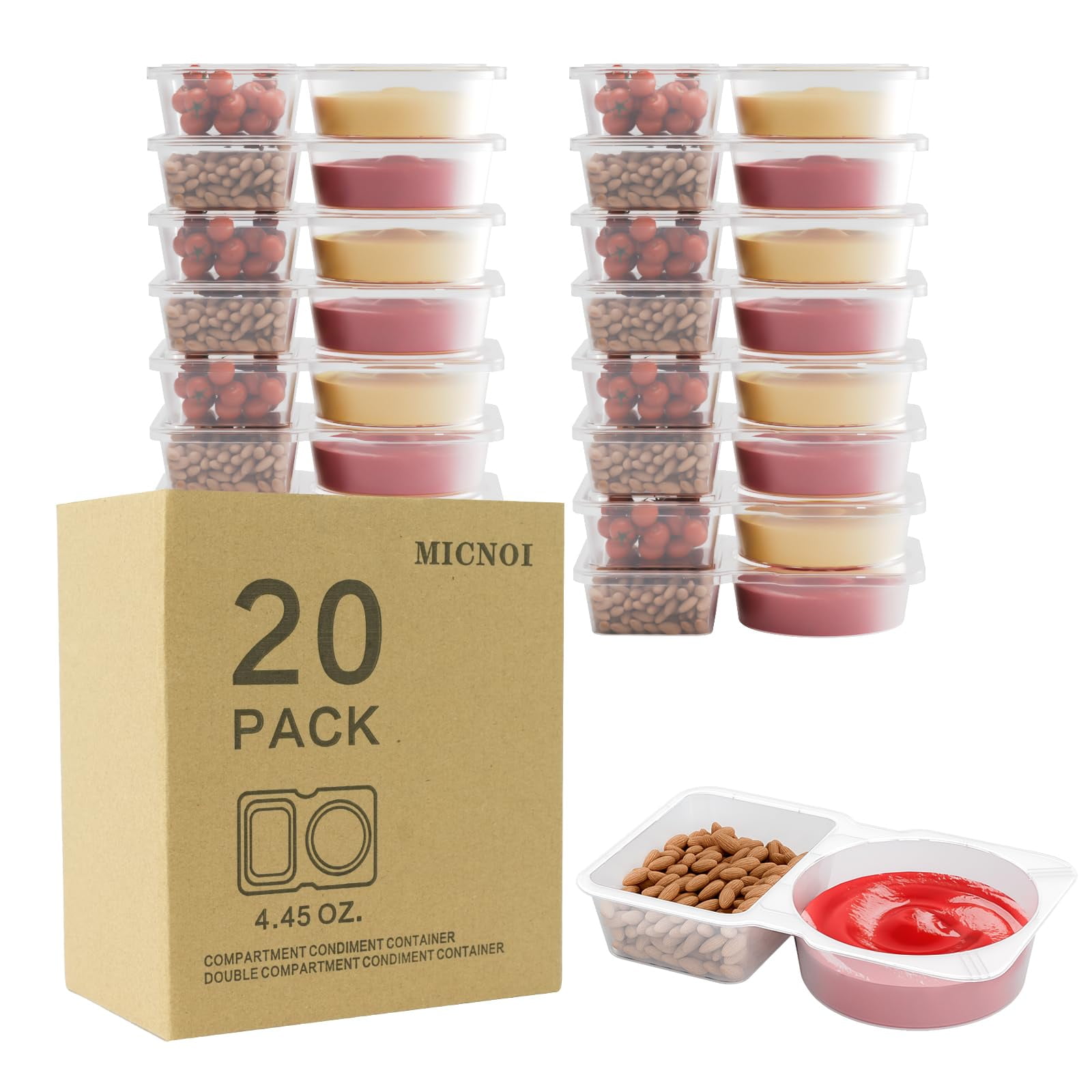 20 Pack Snack Containers, Reusable 2 Compartment Condiment Containers ...