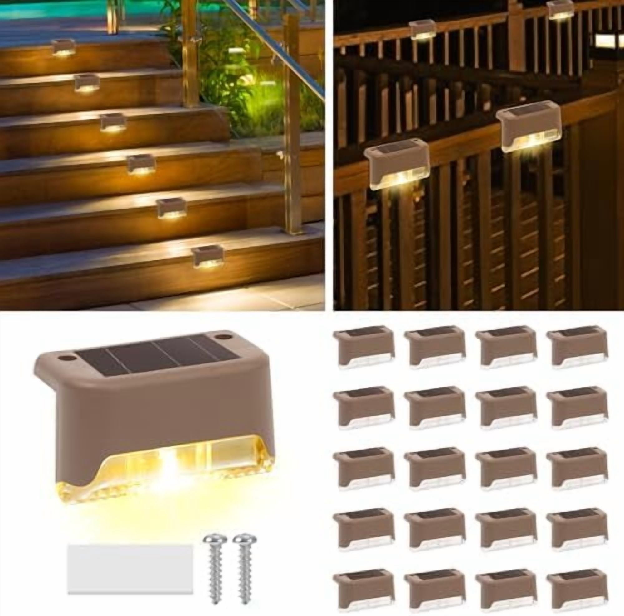 20 Pack Solar Deck Lights Outdoor Small Waterproof LED Step Lamp ...