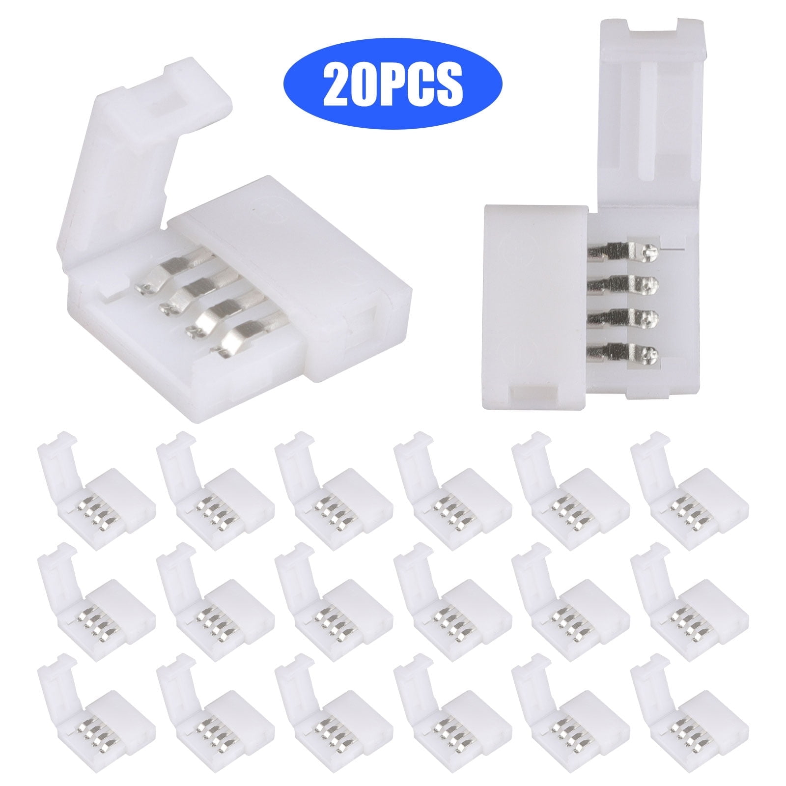 20 Pack Solderless 4-Pin LED Strip Connectors - Quick Connect Clips for ...
