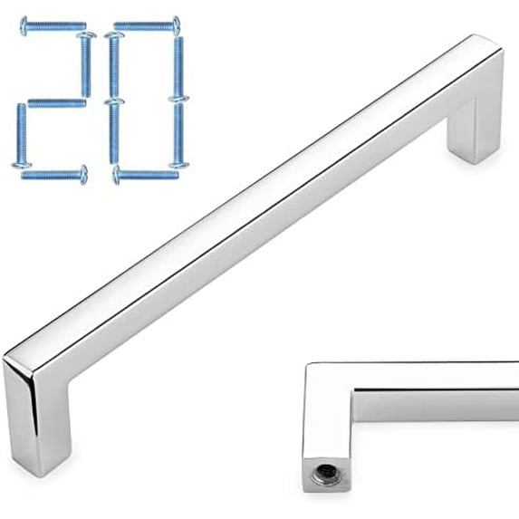 20-Pack Solid Square Bar Cabinet Handle - Chrome Furniture Pull, 5 Inch ...