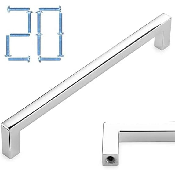 20-Pack Solid Square Bar Cabinet Handle - Chrome Furniture Pull, 6.3 ...