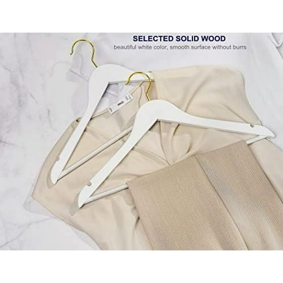 20 Pack Solid Wood Suit Coat Hangers, Smooth White Finish Wooden Dress ...