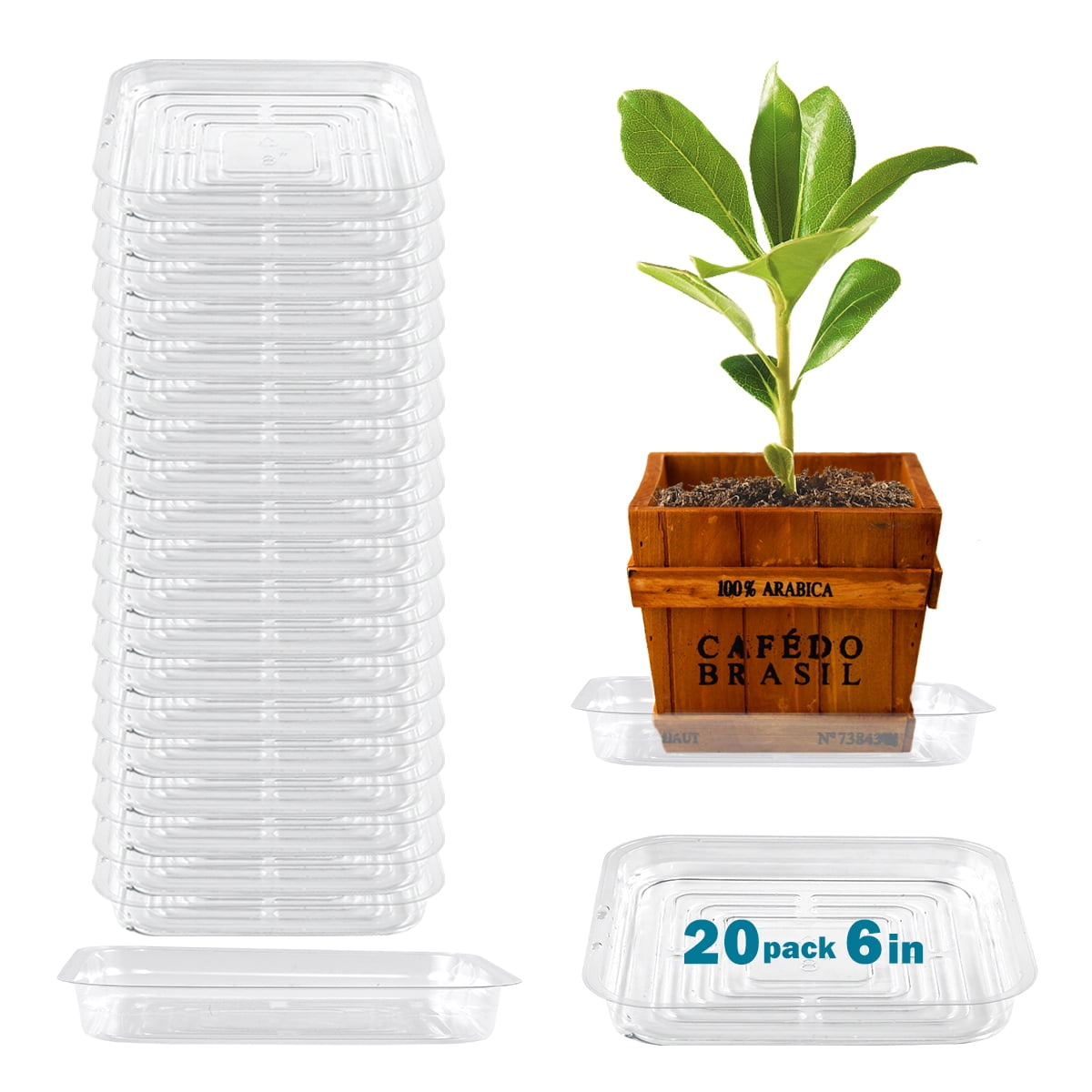 Walmart 20 Pack Clear Plastic Square Plant Saucers, 6 Inch, Indoor ...