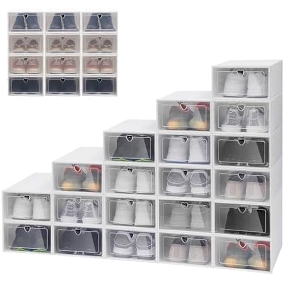 20-Pack Stackable Clear Shoe Storage Boxes, Foldable Shoe Organizer ...