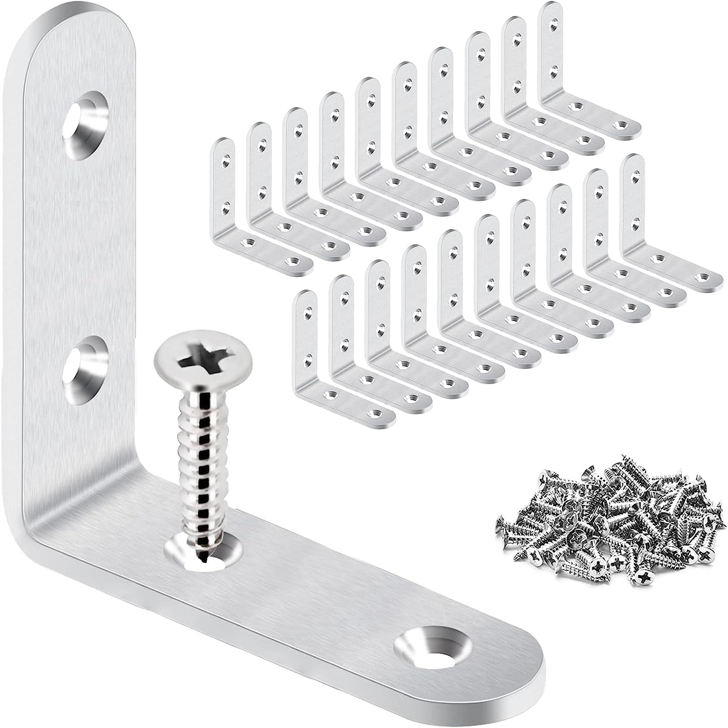 20-Pack Stainless Steel L Shape Brackets, 2.5" x 2.5" Corner Brace ...