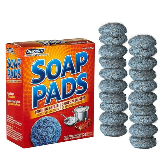 20 Pack Steel Wool Soap Pads - Metal Scouring Cleaning Pads for Dishes ...