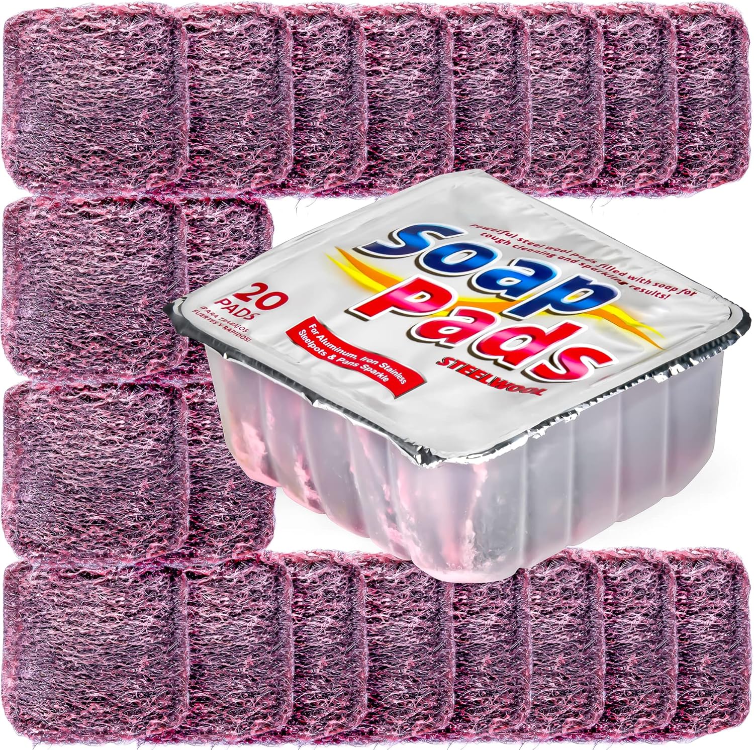 20 Pack Steel Wool Soap Pads, Pre-Soaped Metal Scouring Pads for Easy ...