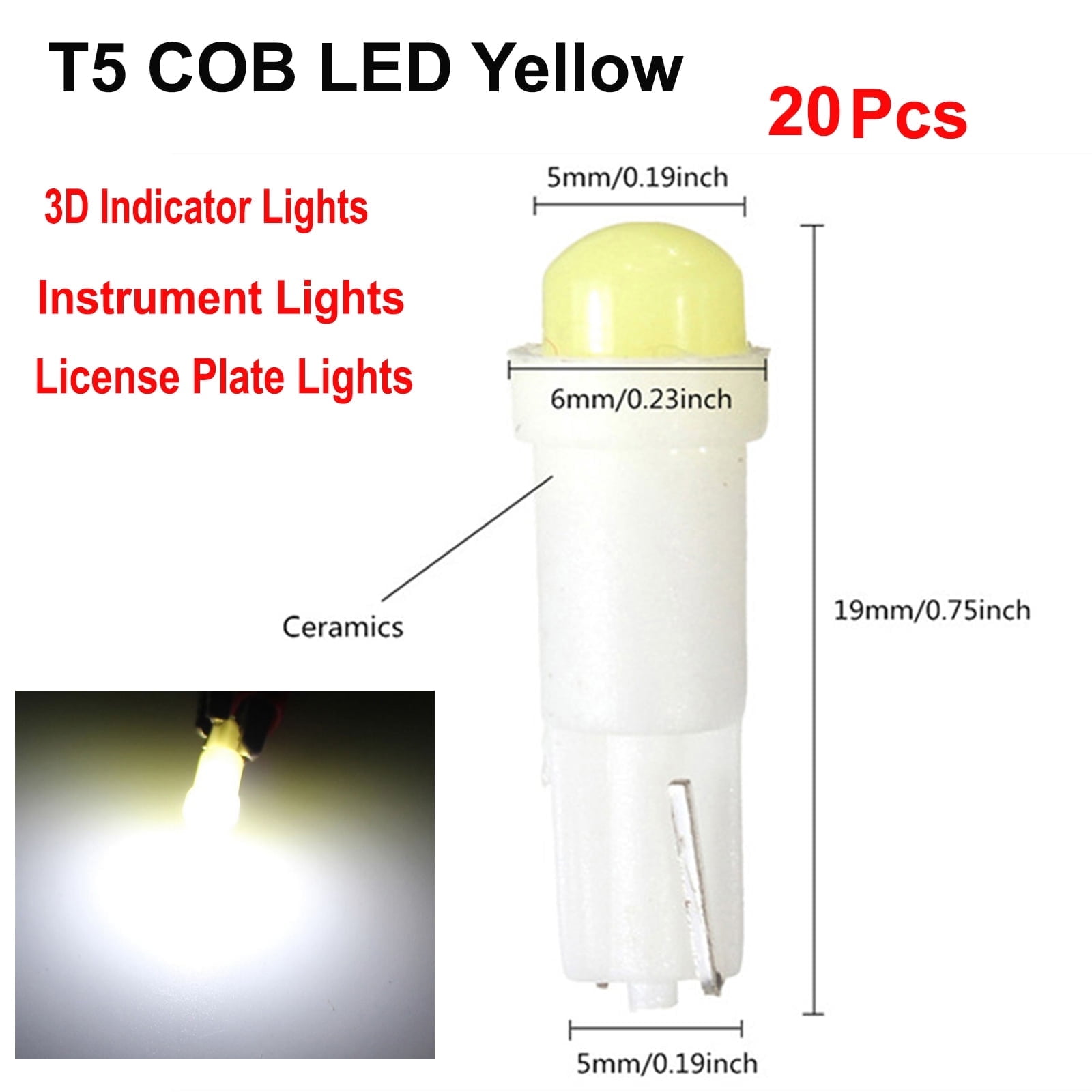 MKDAQIQIU 20 pcs T5 White LED Automotive Light Bulbs for Interior Dome ...