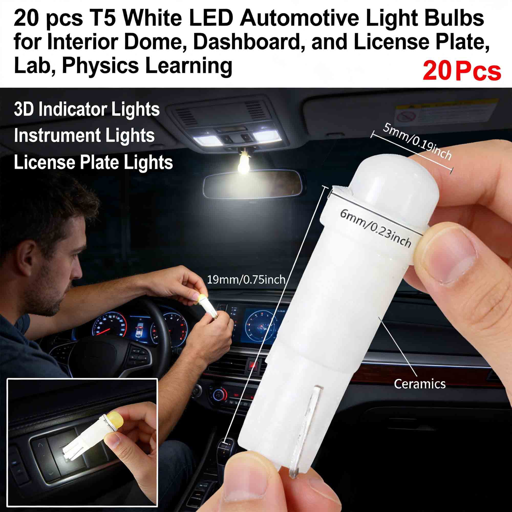 MKDAQIQIU 20 pcs T5 White LED Automotive Light Bulbs for Interior Dome ...