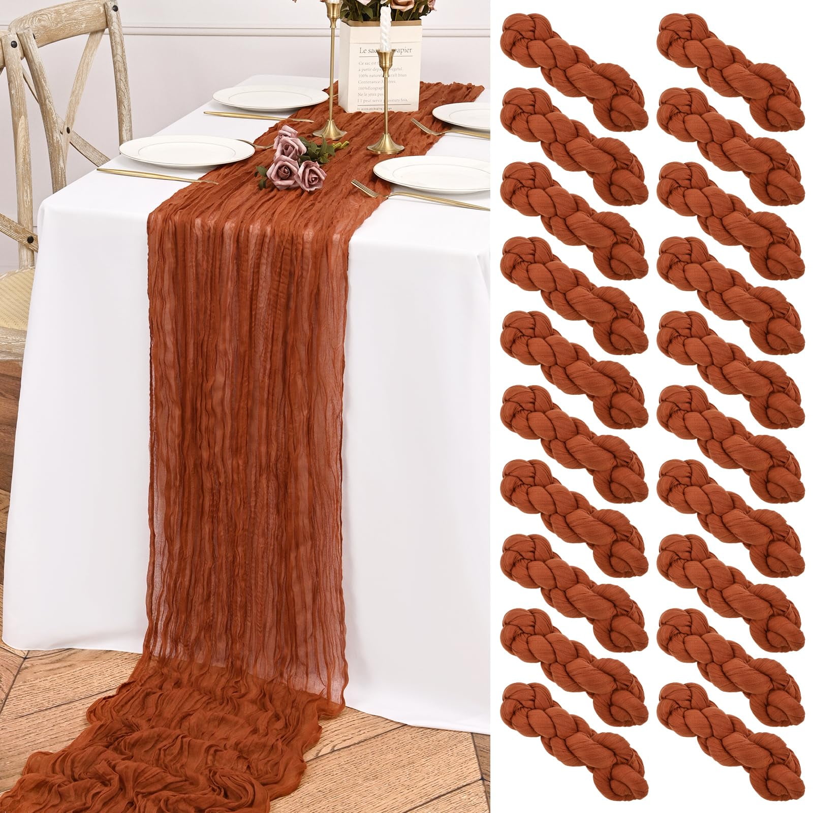 20 Pack Terracotta Table Runner 10FT Long Cheesecloth Table Runner Cheese Cloth Gauze for ...