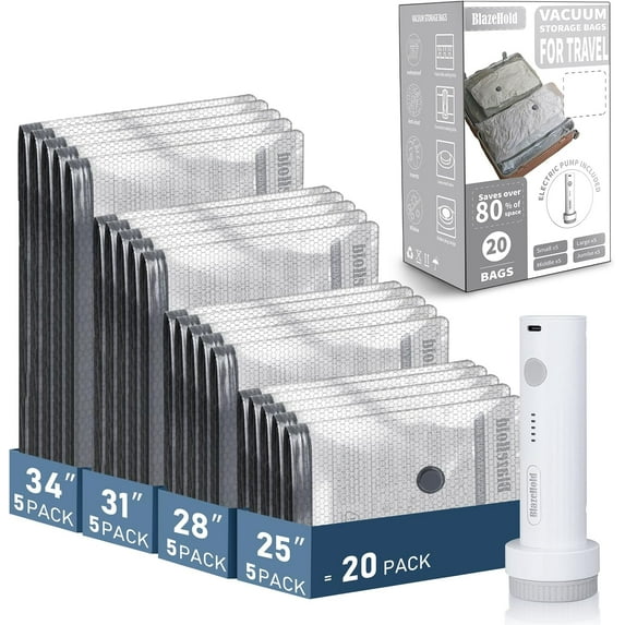 20 Pack Travel Vacuum Storage Bags with Rechargeable Electric Pump ...