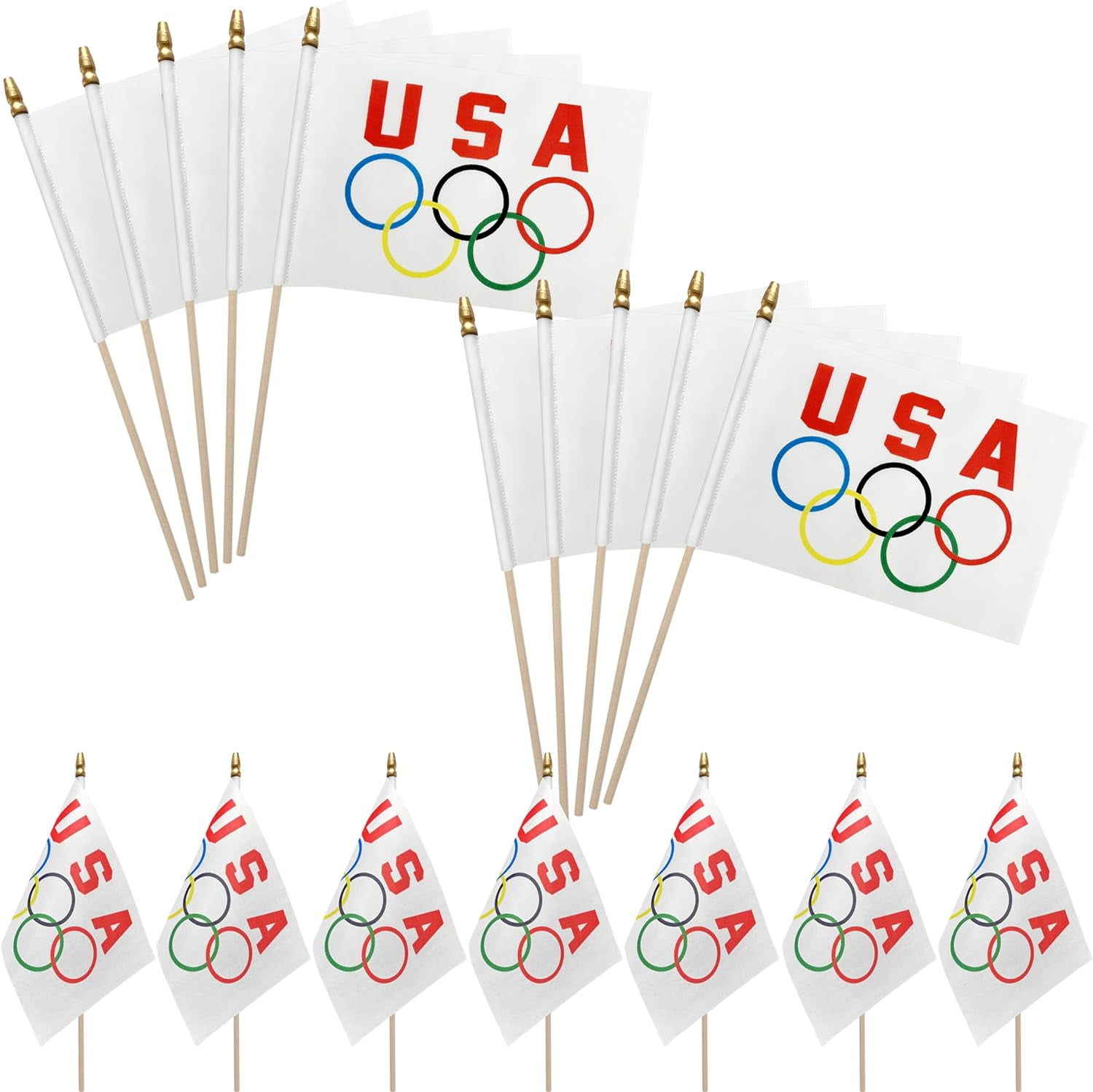 20 Pack USA Olympic Games Flags on Wood Stick Olympic Rings Small Mini ...