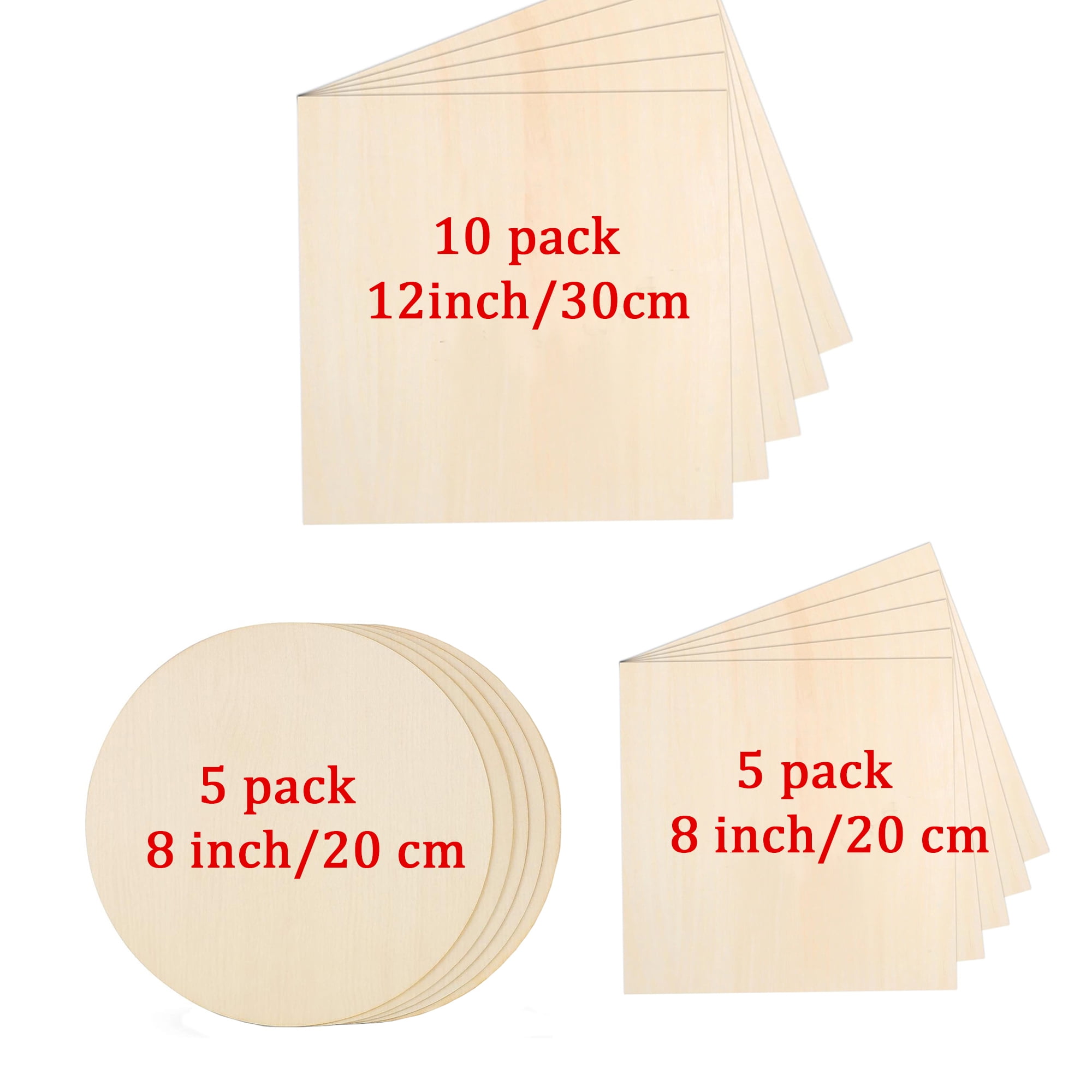 20 Pack Unfinished Wood Round Square Sheets 12 inch and 8 inch for DIY ...