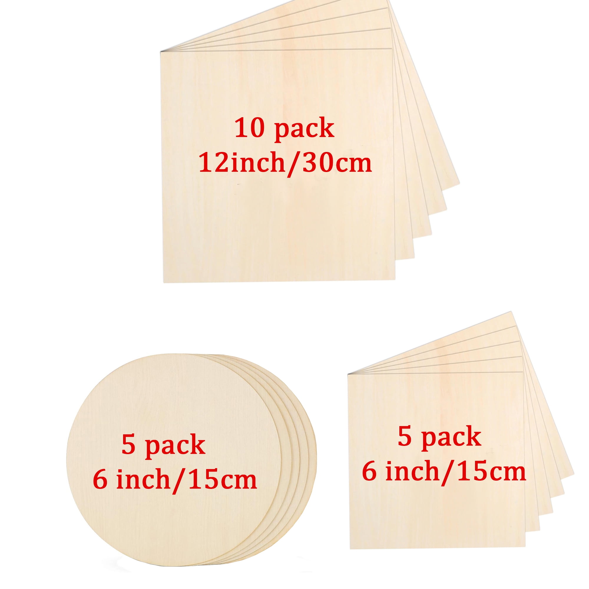20 Pack Unfinished Wood Round Square Sheets 6 inch and 12 inch for DIY ...