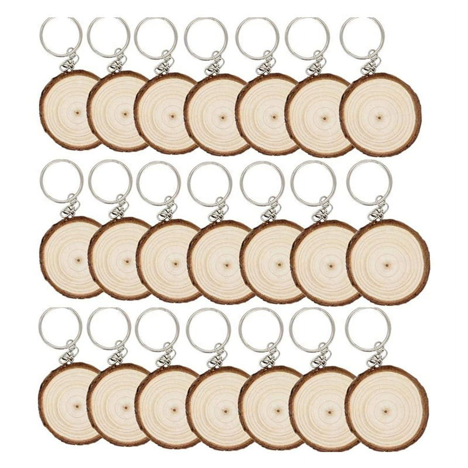 20 Pack Unfinished Wood Slices Keychain Blank Hand-Painted Wooden ...