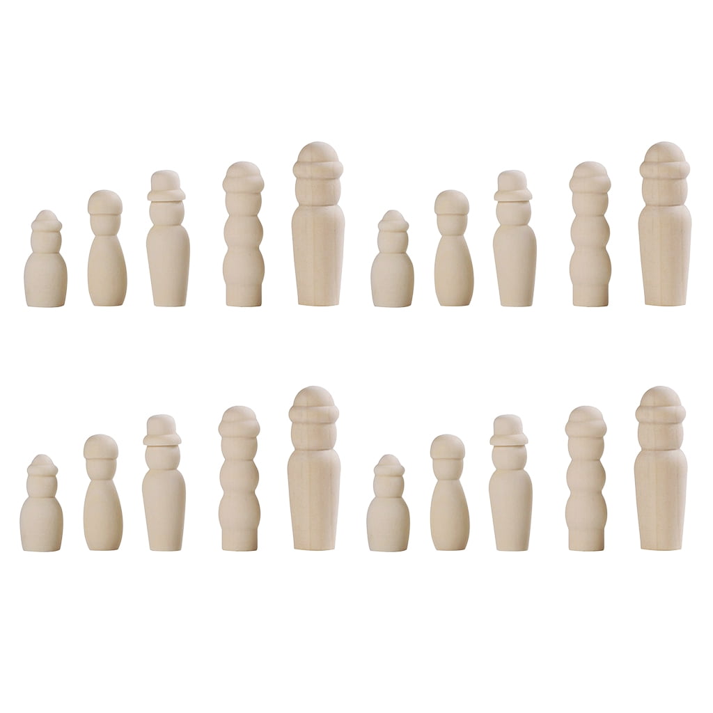 20 Pack Unfinished Wooden Peg Dolls, Family Peg People Shapes, Doll ...