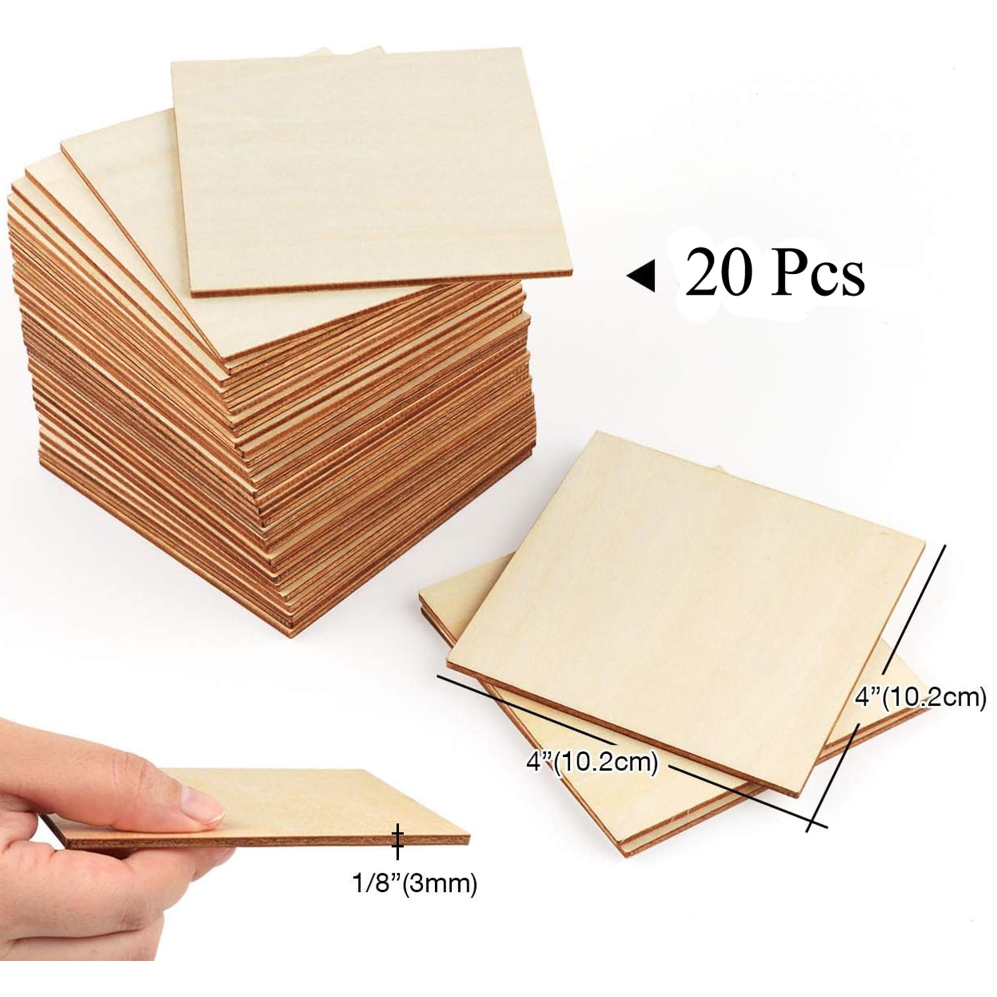 20 Pack Unfinished wood 4*4 inch Blank Basswood Sheets 1/8 Inch Thin ...