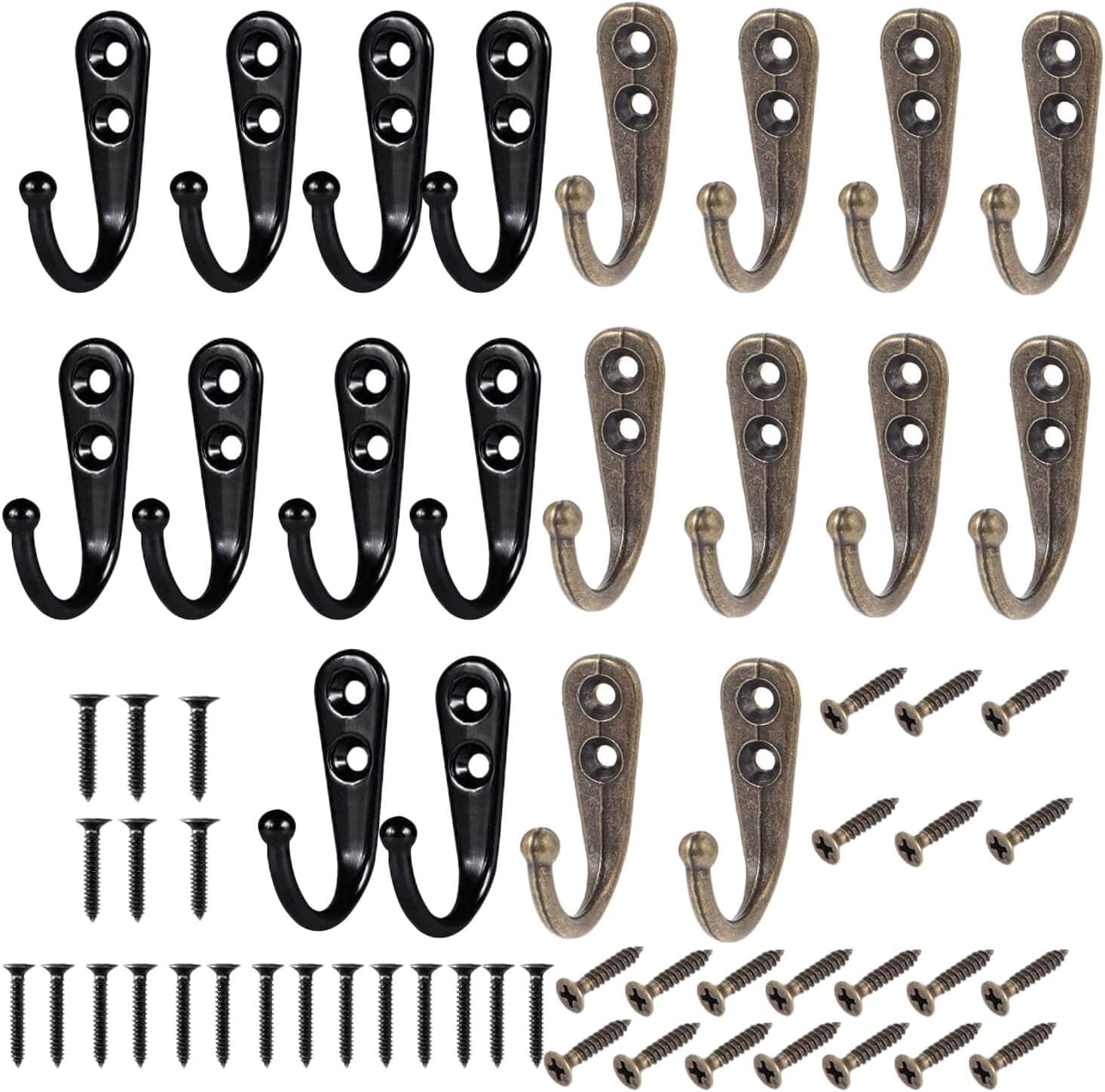 20-Pack Wall Mounted Coat Hooks Set - Decorative Screw-In Hooks for ...