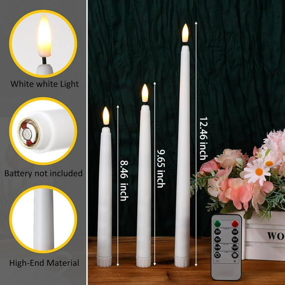 20 Pack White Flameless Taper Candles Flickering Bulk Long LED Advent ...