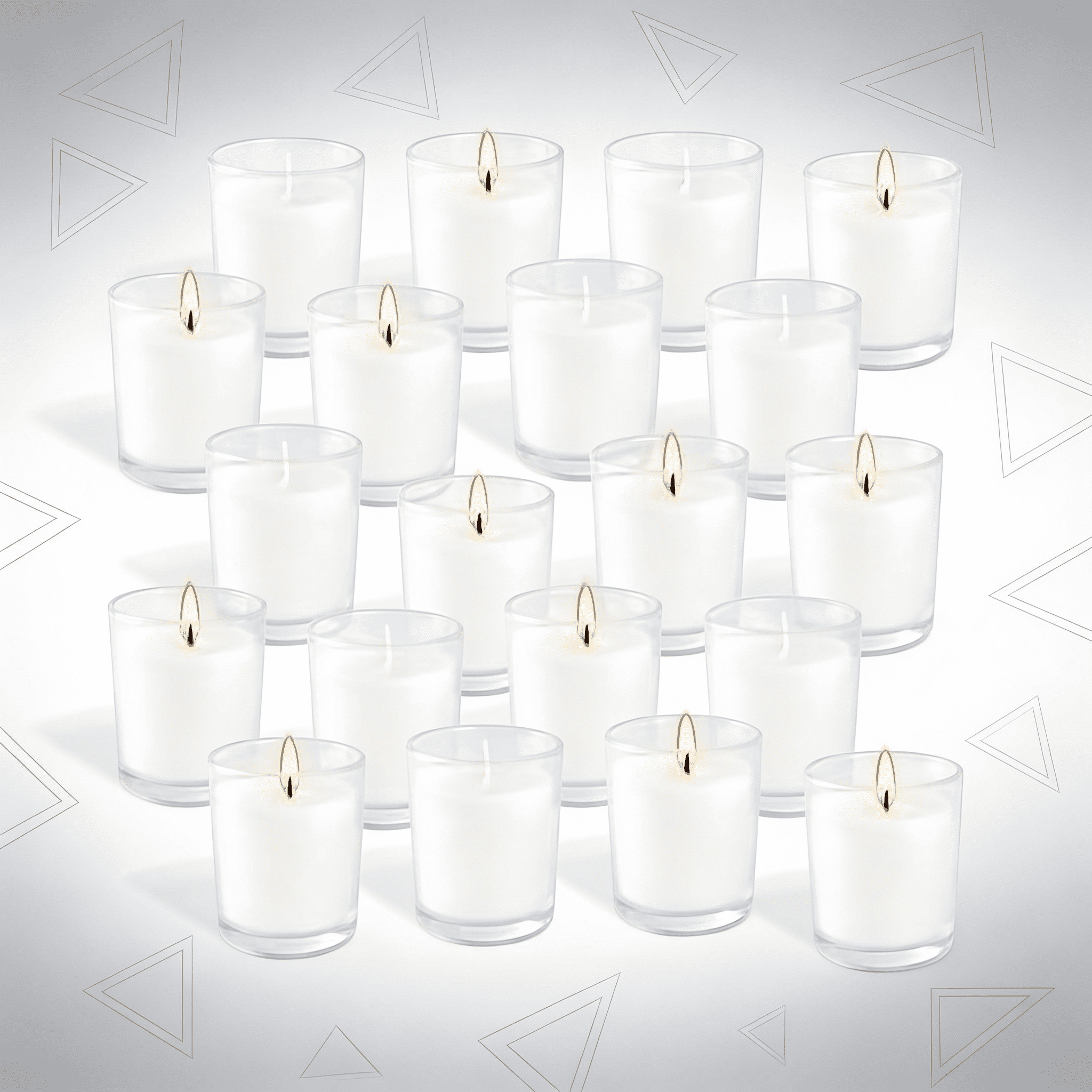 20 Pack White Unscented Glass Cup Candles - 15-20 Hour Burn Time, Soy ...