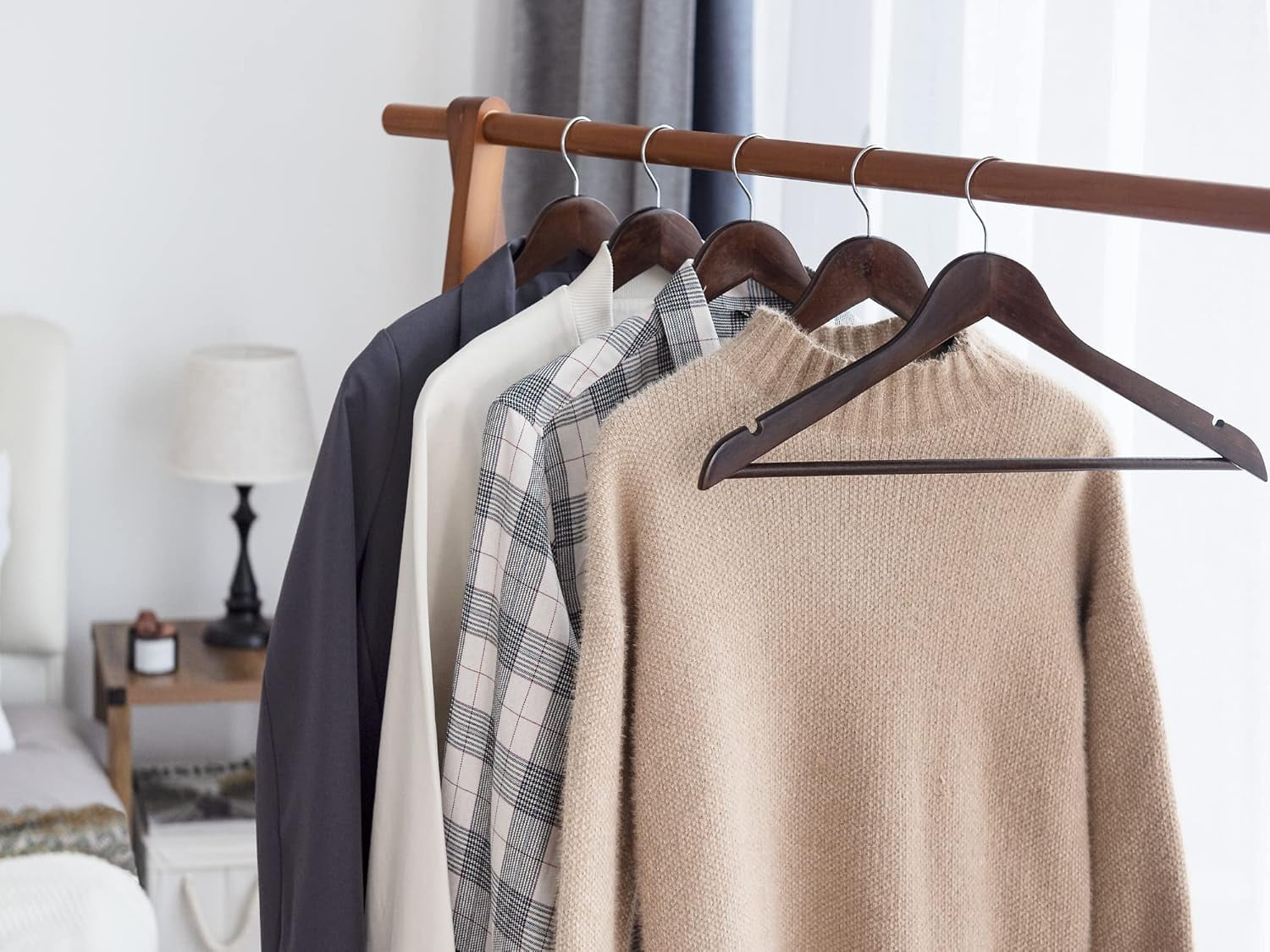 20 Pack Wooden Coat Hangers with 3-Pack Closet Storage Bins with Clear ...