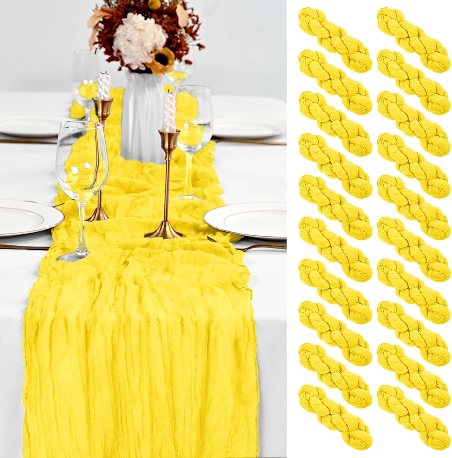 20 Pack Yellow Cheesecloth Table Runner 10Ft Boho Gauze Long Romantic ...