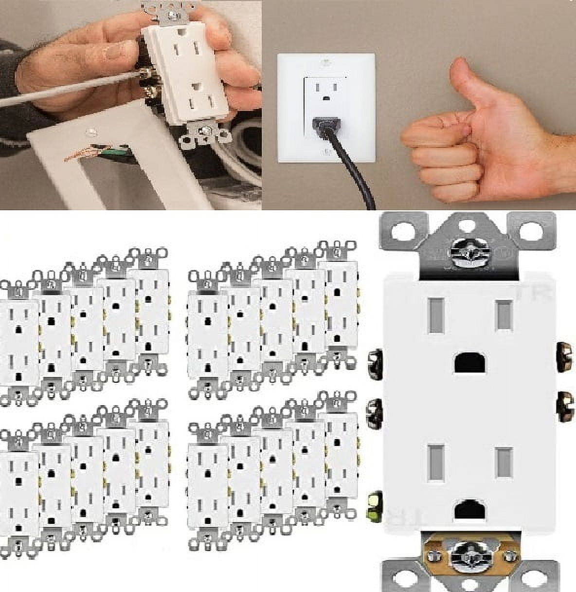 (20 Packs) 15 Amp Decorator Receptacle Duplex Wall Outlet,15A/125V ...