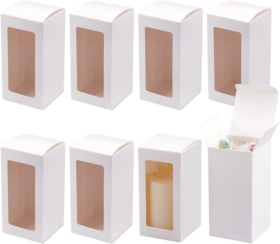 20 Packs 2.3x2.3x4.7 Inch Clear Window Gift Boxes White Bakery Boxes ...