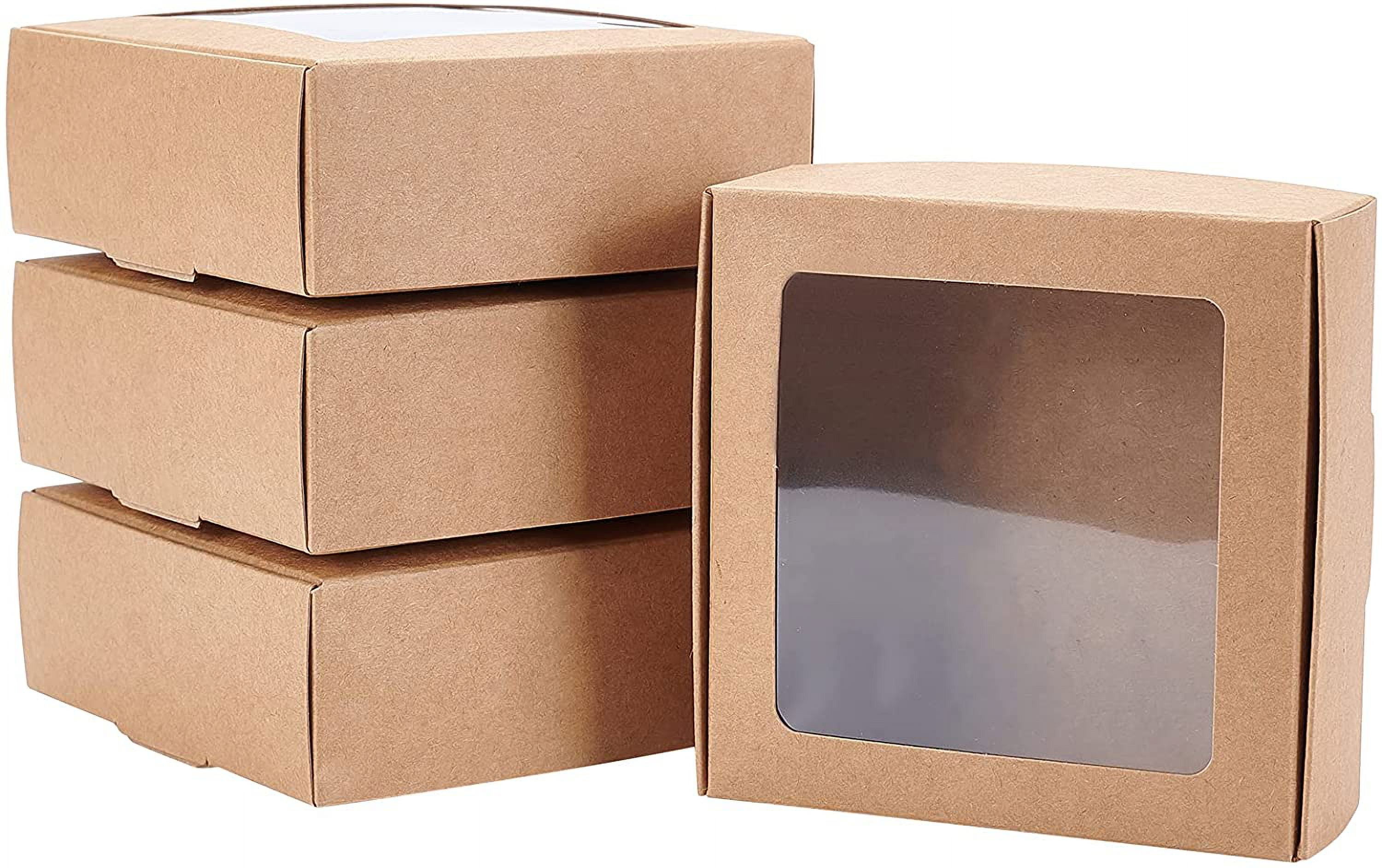 20 Packs 3.7x3.7x1.4inch Square Brown Kraft Paper Boxes with Clear ...