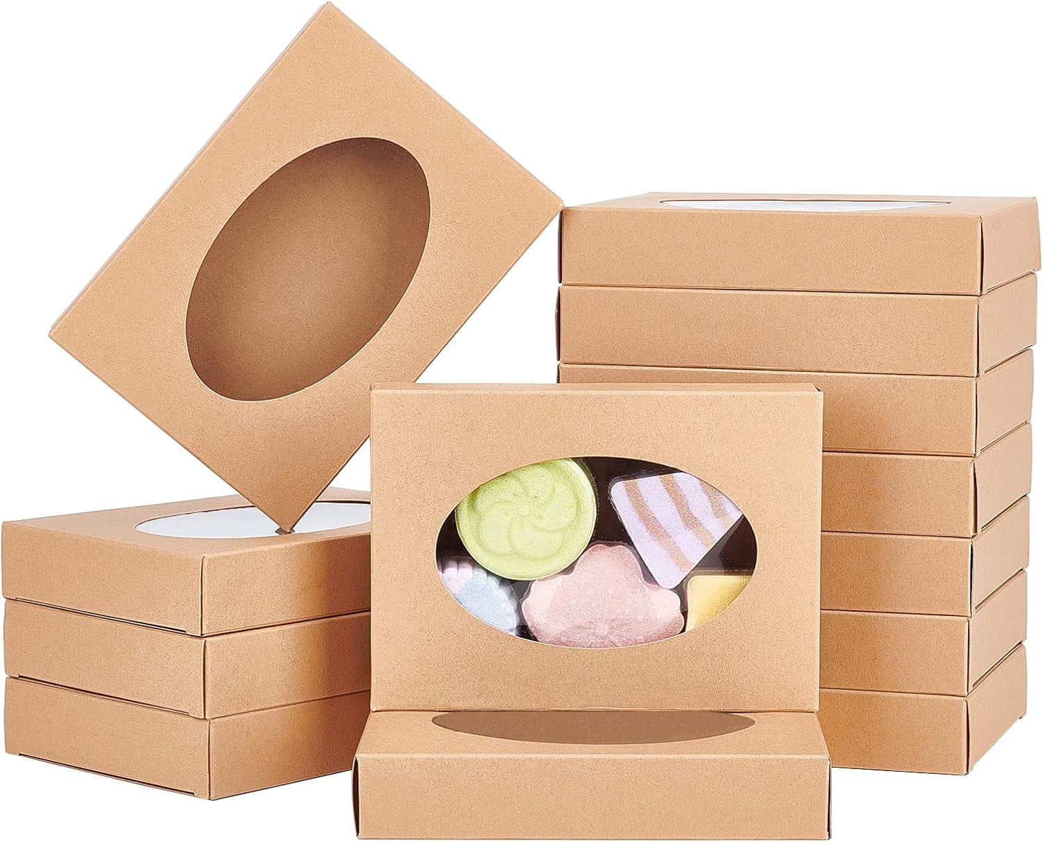 20 Packs 5.5x3.9x1inch Clear Oval Window Gift Boxes White Kraft Paper ...