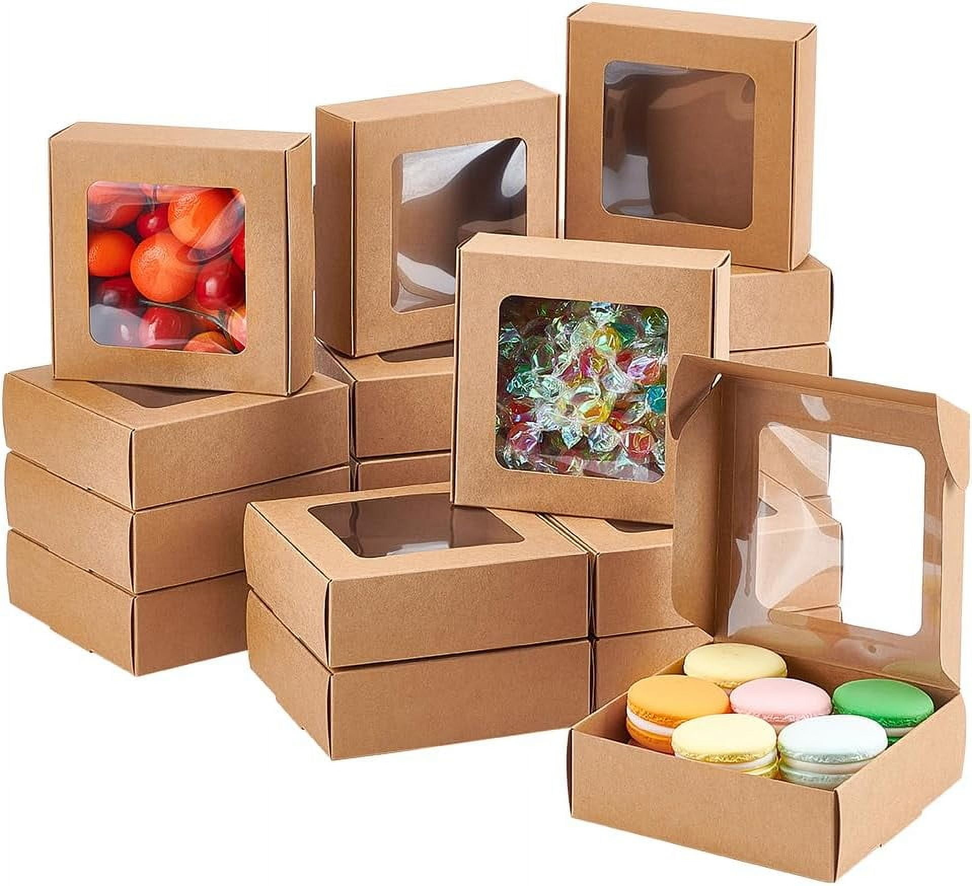 20 Packs 5x5x1.6 Inch Brown Kraft Paper Box with Clear Window Bakery ...