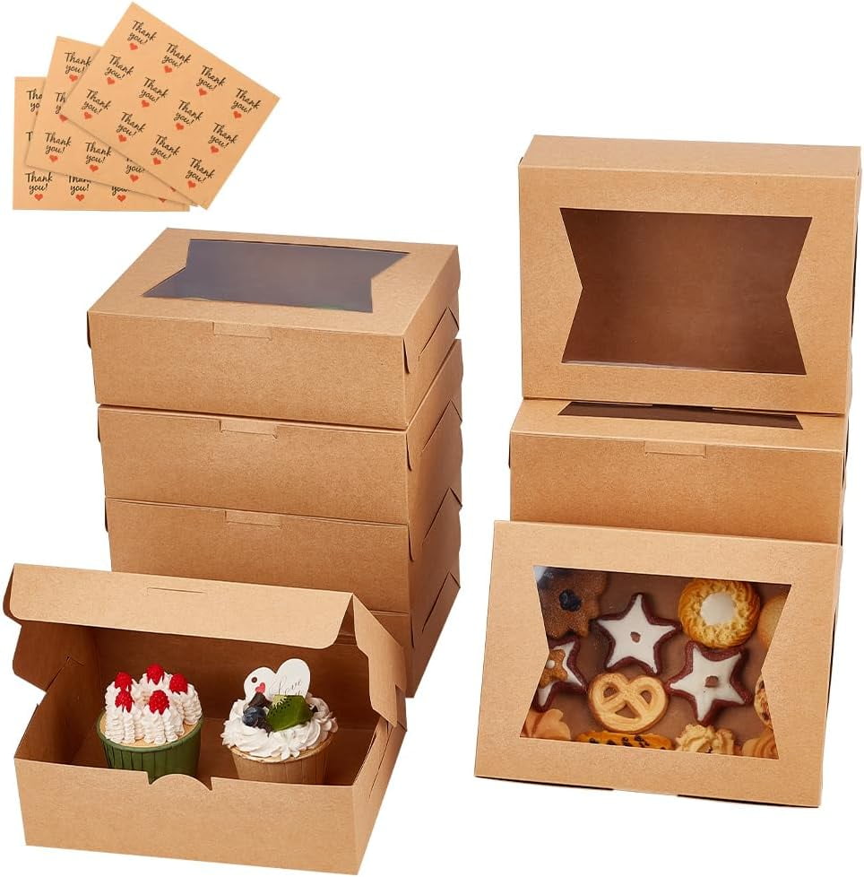 20 Packs 8x6x2.5 Inch Kraft Paper Box Brown Bakery Boxes with Clear ...