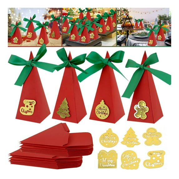 20 Packs Christmas Treat Boxes Goody Boxes Pre-Assembled Triangle ...