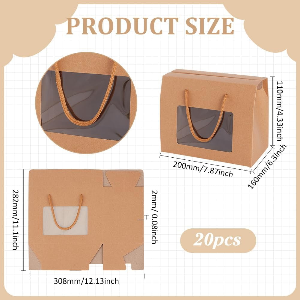 20 Packs Kraft Paper Box with Handles 7.8x6.3x4.3inch Brown Gift Boxes ...
