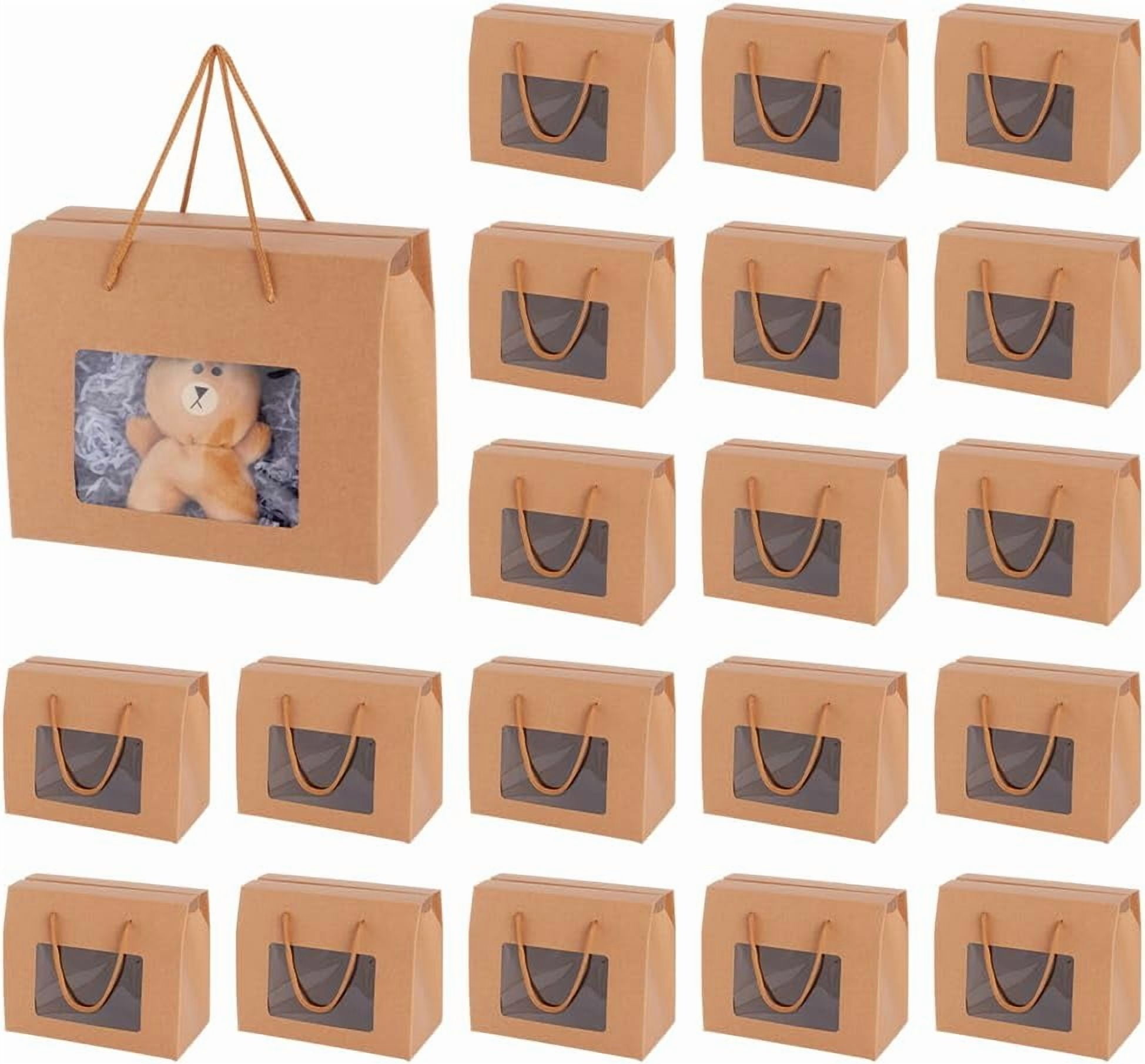 20 Packs Kraft Paper Box with Handles 7.8x6.3x4.3inch Brown Gift Boxes ...