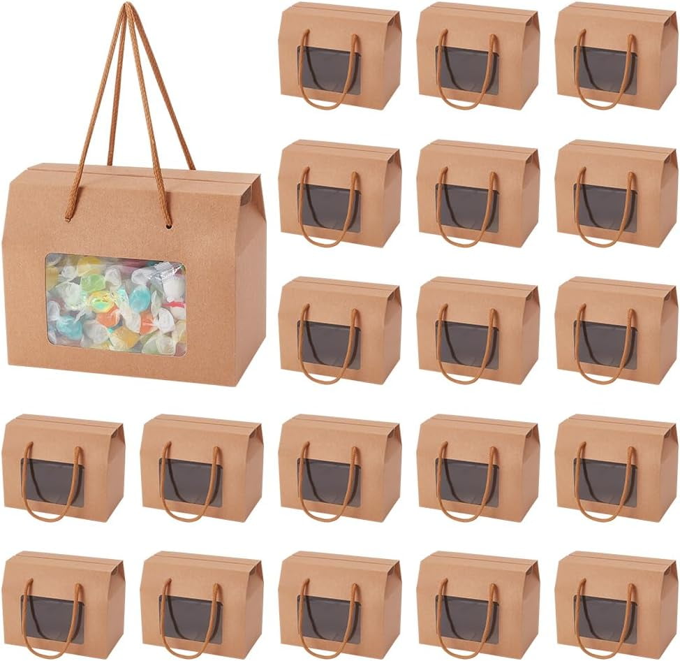 20 Packs Kraft Paper Stand Up Gift Box Bags 5.9x3.5x4.7 Inch BurlyWood ...