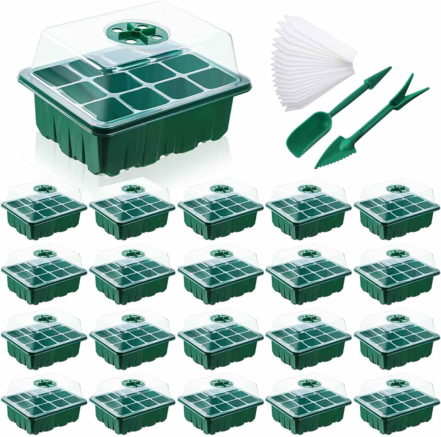 20 Packs Seed Starter Tray Kit with Humidity Dome, 240 Cells Total Base ...