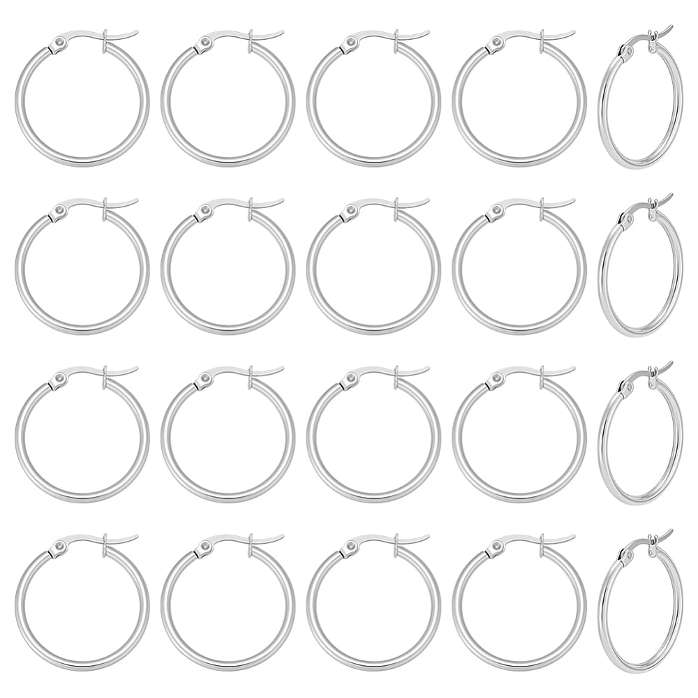 20 Pairs 304 Stainless Steel Hoop Earrings Hypoallergenic Ring ...
