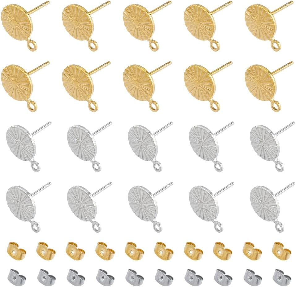 20 Pairs 304 Stainless Steel Stud Earrings with Loop Pin Flat Round Ear Stud Earrings Small ...