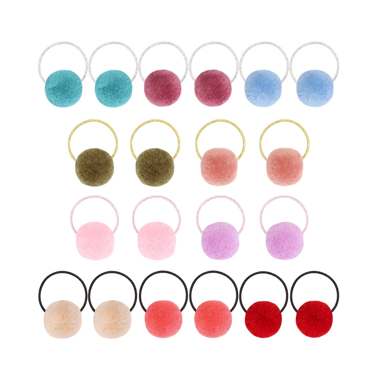 20 Pairs Candy Colors Cute Small Fuzzy Pompom Hair Ties Scrunchies Pom ...