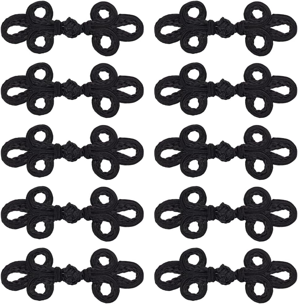 20 Pairs Chinese Knots Frog Buttons 5.7x2.1 inch Black Tang Suit Pankou ...