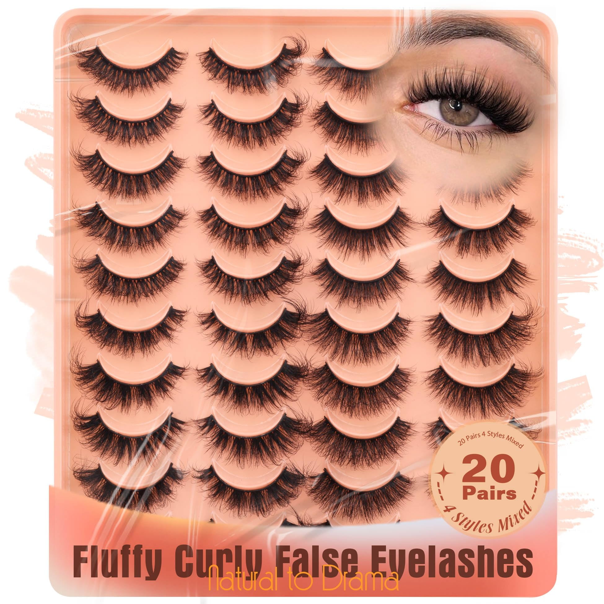 20 Pairs False Eyelashes AIF9 Natural Look Lashes Mink Fuzzy Fake ...