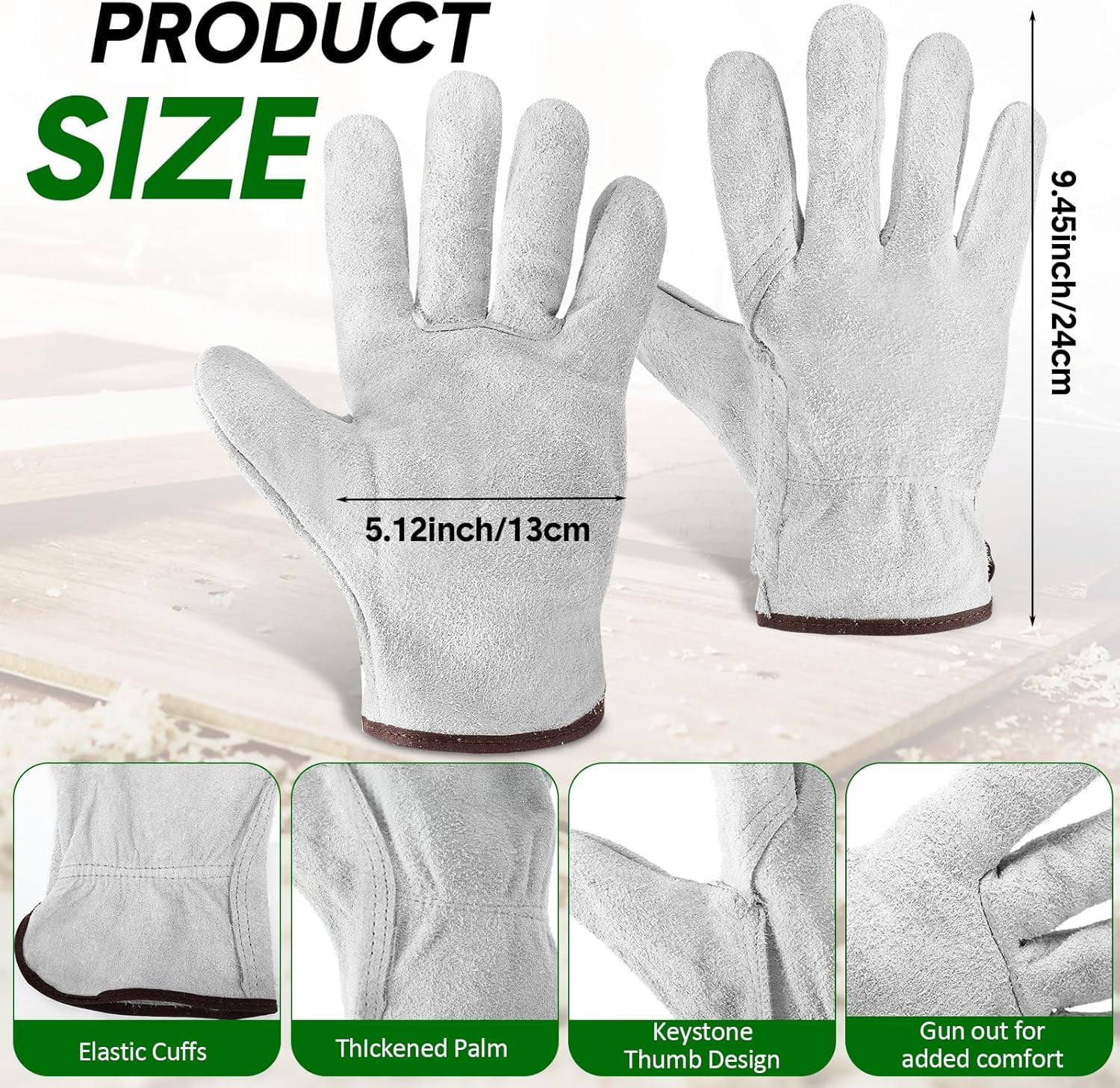 20 Pairs Leather Work Gloves - Heavy Duty Cowhide Leather Driver Gloves ...