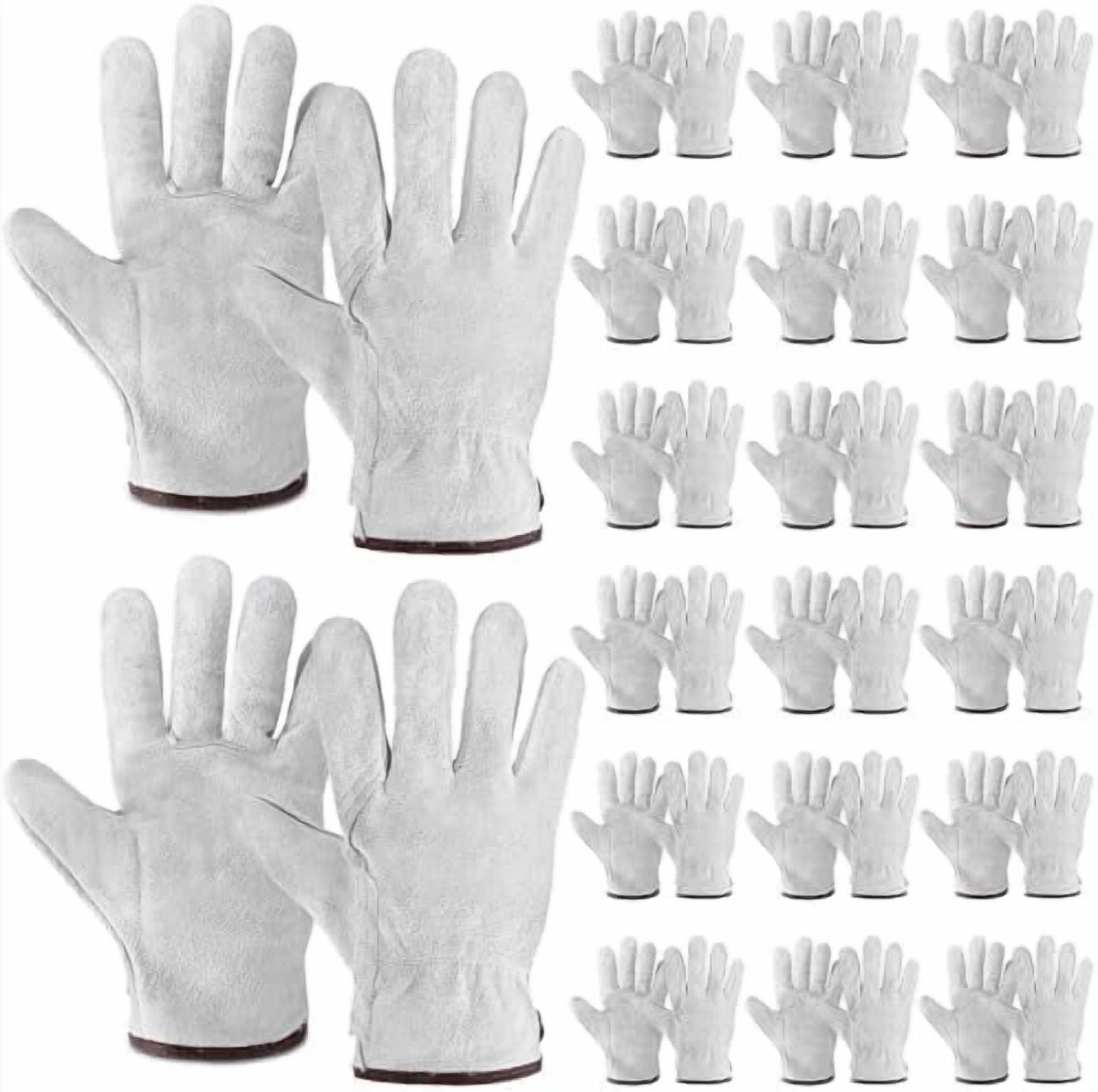 20 Pairs Leather Work Gloves Heavy Duty Durable Cowhide Leather Driver ...