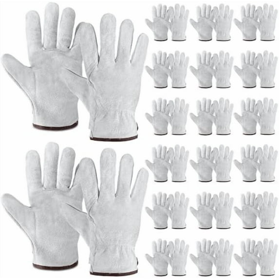 20 Pairs Leather Work Gloves Heavy Duty Durable Cowhide Leather Driver ...