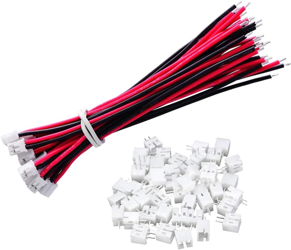 20 Pairs Mini Micro JST-PH 2.0 2-Pin Connector Plug Male with 100mm ...